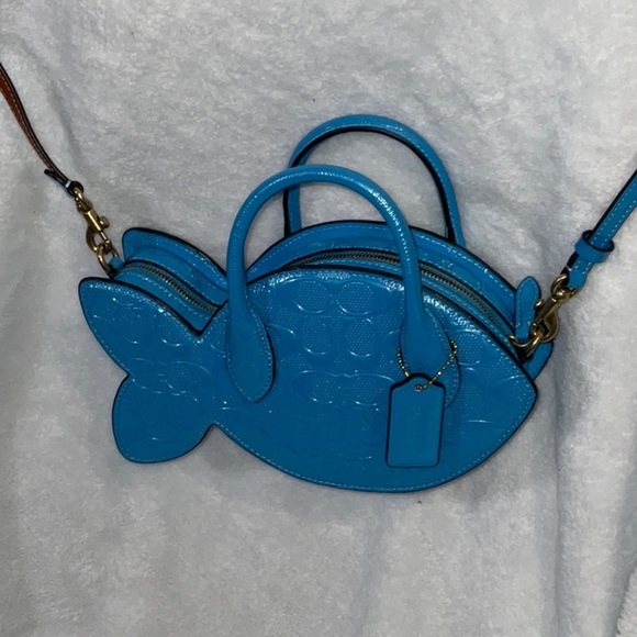 Coach | Bags | Nwot Coach Fish Bag In Signature Leather Blue | Poshmark
